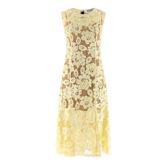 Self Portrait Femme, Robes, Jaune, Taille: 34 FR Crochet Lace and Tulle Midi Dress