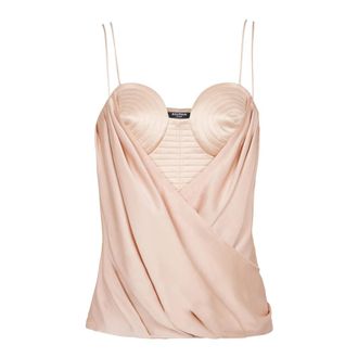 Balmain Bustier mit schmalen Tr&auml;gern aus Satin - - Tops - Damen - Beige - M