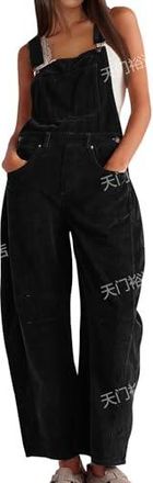 Generic Salopette ample en velours c&ocirc;tel&eacute; pour femme, combinaison r&eacute;glable avec poches, Noir, XXL