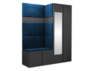 Mirjan24 Garderoben-Set Monati XII, Kleiderschrank mit Spiegel, Schuhschrank, 2X Kleiderhakenbrett, Gepolstertes Paneel/Wandpaneel, 6 Doppelhaken, Flurgarderob