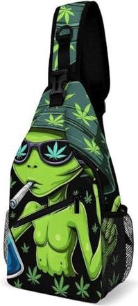 Generic Sacoche Bandouliere Art extraterrestre fumant de lherbe Multifonction Sac &agrave; Bandouli&egrave;re R&eacute;glable Crossbody Bag pour &eacute;cole Homme Cyclisme