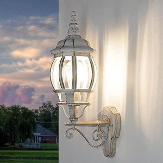 Licht-Erlebnisse Applique murale extérieure en verre et aluminium blanc doré IP44 Jardin Balcon H:54 cm E27 Design rustique de style campagnard Lanterne murale extérie