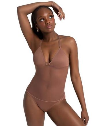 Capezio Justaucorps Taille Moyenne en Maille à col Plongeant sous-vêtements Couche de Base, Moka, M Femme