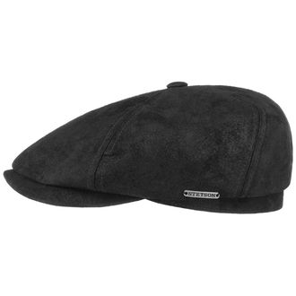 Stetson McCook Ledercap Vintage Flatcap Herren Damen Schieberm&uuml;tze Schwein Velours Baumwollfutter Winter Sommer schwarz XXL (62-63 cm)