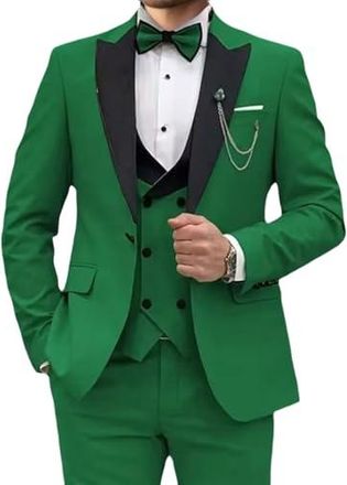 Generic Costume 3 pi&egrave;ces pour homme avec veste de mariage, gilet et pantalon, smoking &agrave; revers &agrave; visi&egrave;re pour mariage, bal, f&ecirc;te, affaires, Vert, 5XL