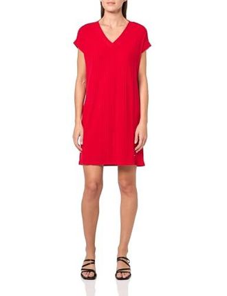 Tommy Hilfiger Solid Short Sleeve V-Neck Sportswear Dress Robe, Rouge écarlate, S Femme