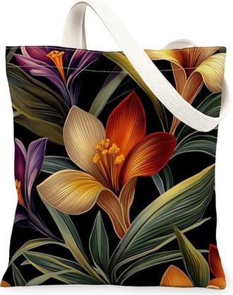 Generic Sac fourre-tout en toile de crocus safran printanier pour le shopping, 33 x 38,1 cm, sac d&eacute;picerie r&eacute;utilisable &agrave; motif floral r&eacute;tro pour femme, amusa