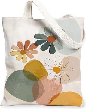 Generic Sacs fourre-tout en toile florale, motif floral artistique, sacs d&eacute;picerie, sacs d&eacute;picerie r&eacute;utilisables, l&eacute;gers et lavables, bandouli&egrave;re en toile Fo,