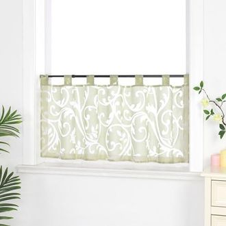 Joyswahl Alma Rideau Brise Bise Rideaux Cuisine Voilge avec Passants Motif de Fleurs Vert HxL 45x120cm