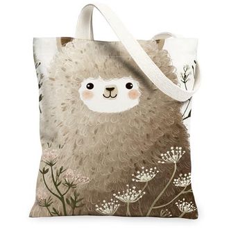 Generic Sacs fourre-tout en toile avec motif animal &agrave; fourrure, adorable motif alpaga, sacs de courses r&eacute;utilisables, l&eacute;gers et lavables avec bandouli&egrave;re en t