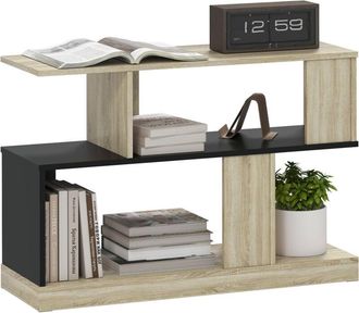 HOMCOM Table dappoint - HOMCOM - en forme S - à 3 niveaux avec étagères de rangement - 90 x 30 x 61 cm - effet bois naturel noir