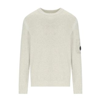 C.P. Company Wei&szlig;er Melange Rundhals-Pullover mit Vanis&eacute; - - Knitwear - Herren - Wei&szlig; - L