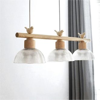 Generic K&uuml;cheninselbeleuchtung, dreiflammige lineare Pendelleuchte, moderner skandinavischer Kronleuchter mit japanischem Holz- und Vogeldekor, verstellbare H