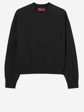 Gucci Womens Cotton Sweatshirt With Embroidered Logo Black Top