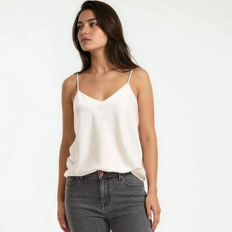 La Redoute Collections D&eacute;bardeur Col V En Satin &Agrave; Fines Bretelles