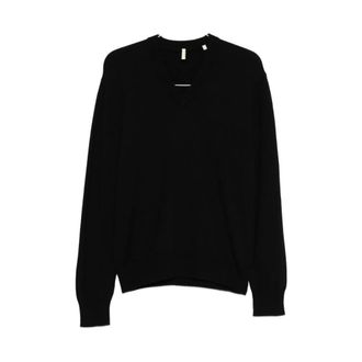 Sunflower Schwarzer V-Ausschnitt Wollpullover - - Knitwear - Herren - Schwarzk - XL