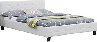 IDIMEX Lit Double pour Adulte Mathieu Couchage 140 x 190 cm avec sommier 2 Places / 2 Personnes, t&ecirc;te et Pied de lit capitonn&eacute;s, rev&ecirc;tement synth&eacute;tique Blanc