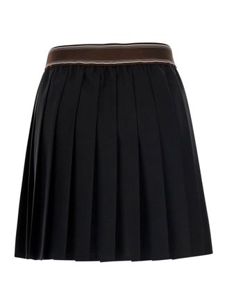 Versace Womens Skirt Pleated Black Wool With Medusa Waist Mohair