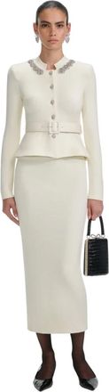 Self Portrait Femme, Robes, Beige, Taille: 38 FR Wool Peplum Knit Midi Dress