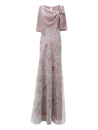 Gemy Maalouf robe longue &agrave; broderies avec manches - Rose