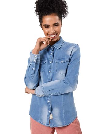 Herrlicher Damen Lilien Denim Bluse, Blau (Medium 055), Large