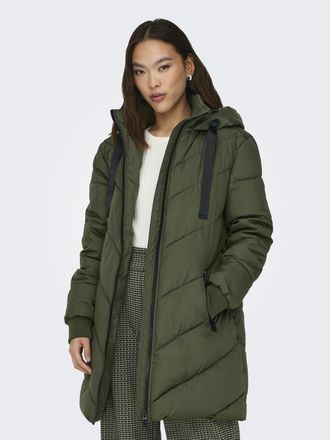 Jacqueline de Yong Steppmantel JDY JDYSKYLAR LIFE HOOD JACKET OTW NOOS, Damen, Gr. XS, gr&uuml;n (forest night detail:schwarz), Web, Obermaterial: 100% Polyester, unifarben, 