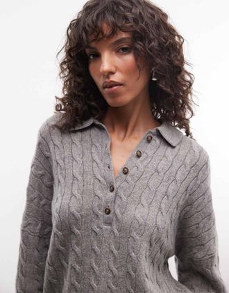 Polo Ralph Lauren Polo en maille torsad&eacute;e de coton &agrave; logo embl&eacute;matique - Gris