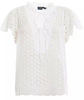 Polo Ralph Lauren Blusentop Broderie Anglaise Tied Mit Bindung - Mandarin-Kragen - Struktur in Laise
