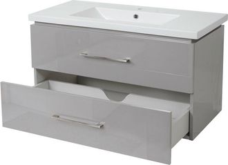Hhg [NEUWERTIG] Premium Waschbecken + Unterschrank HHG-244, Waschbecken Waschtisch, hochglanz 90cm grau