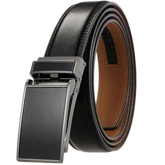 Generic Ceinture pour homme de 3 &agrave; 3,1 cm de largeur pour une tenue formelle professionnelle en cuir v&eacute;ritable avec boucle automatique, Noir 2, 120