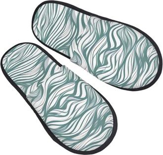 Generic Slippers Rayure Ondulée Verte Imprimée Lavables Pantoufles Épais Pantoufles En Coton Pour Hiver Automne Unisex M