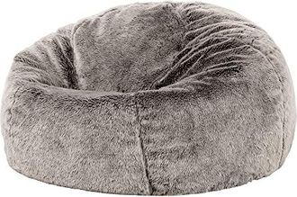 Icon Brand Kingston Klassiker Kunstfell Sitzsack, Grau, Sitzsack Erwachsene mit Füllung, Bean Bag, Flauschig Sessel, Lounge Sessel, Lounge Stuhl, Schlafzimmer, W