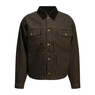 7 For All Mankind Veste en jean classique avec col en velours c&ocirc;tel&eacute; - Homme - Vestes - Brun - Taille: M