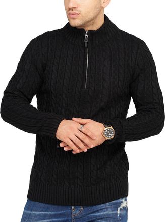 Rello & Reese Herren Stehkragen-Pullover Strick-Pullover Sweatshirt Pulli Longsleeve Feinstrick Zip CR-8810 [Schwarz, XXL]