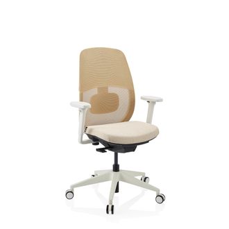 hjh OFFICE B&uuml;rostuhl Skandis - Ergonomischer Profi-Drehstuhl ohne Kopfst&uuml;tze, 3D-Netzr&uuml;cken, 4D-Armlehnen, Synchronmechanik, Lordosenst&uuml;tze, Beige/Wei&szlig;