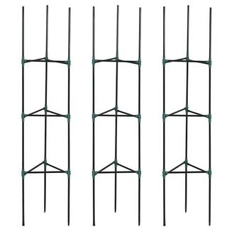 OUTSUNNY Rankhilfe 3er-Set, Pflanzenhalter mit 3 Ebenen, Gartenpflanze St&uuml;tzstangen, Rankgitter, Tomatenk&auml;fig f&uuml;r Kletterpflanzen, Stahl, Gr&uuml;n, 38 x 38 x 182 c