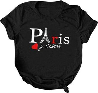 Generic Tunique d&eacute;contract&eacute;e &agrave; manches courtes et col rond pour femme pour la Saint-Valentin 2026, Noir, XXL