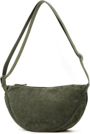 Generico Sac &agrave; bandouli&egrave;re en velours c&ocirc;tel&eacute; r&eacute;glable en demi-lune pour homme Sac &agrave; bandouli&egrave;re zipp&eacute; pour femme, vert militaire