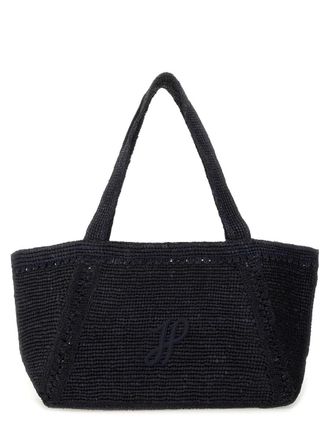 Patou Womens Large Trapeze Tote Bag Blue Raphia Handbags Hand