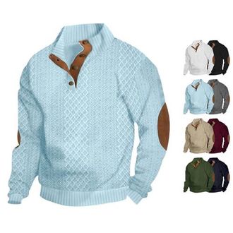 Generic Pull de sport &agrave; manches longues pour homme, pull d&eacute;contract&eacute; &agrave; manches longues avec bouton 1/4 pour lautomne et lhiver, bleu, 3XL