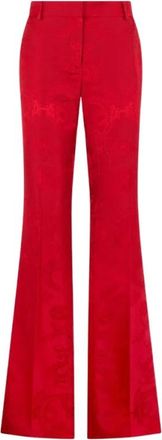 Roberto Cavalli Femme, Pantalons, Rouge, Taille: 38 FR Florentine Flowers Jacquard Flare Pants
