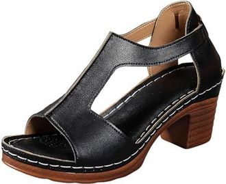 Generic Sandales &agrave; talon &eacute;pais pour femme 2026, sandales orthop&eacute;diques &agrave; bout ouvert avec bride en T et bride arri&egrave;re &agrave; enfiler - Soutien de la vo&ucirc;te plantair