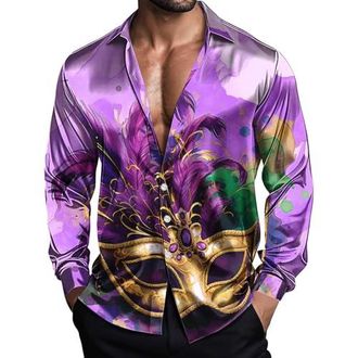 Generic DENGJIAMY Chemise Mardi Gras pour hommes, grande taille, imprim&eacute; hawa&iuml;en, vacances, chemises boutonn&eacute;es, chemises boutonn&eacute;es &agrave; manches longues, chemis