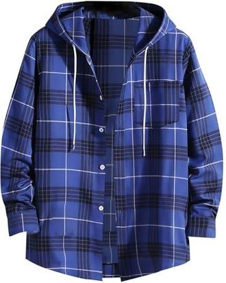 Generic Haut &agrave; capuche d&eacute;contract&eacute; &agrave; carreaux pour homme - Chemise &agrave; manches longues avec poche boutonn&eacute;e - Cordon de serrage - Pour un usage quotidien - Vest