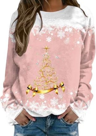 Generic Pull de Noël surdimensionné amusant pour femme, grande taille, chemises graphiques, décontracté, ample, chaud, pour femme, cadeaux de Noël, b-rose, L