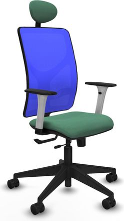 Piqueras y Crespo B&uuml;ro-Rollstuhl mit wei&szlig;en und schwarzen Armlehnen, h&ouml;henverstellbare Lendenwirbelst&uuml;tze und festes Kopfteil, ausgestattet mit Syncro/Traslack. Blau/Sm