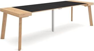 Skraut Home | Ausziehbarertisch | Multifunktionaler ausziehbarer | 260 | F&uuml;r 12 G&auml;ste | H&ouml;lzerne Beine | Moderner Stil | Eiche Schwarz