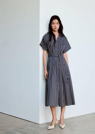 Mango Robe chemisier &agrave; rayures bleu marine - Femme - XXL - MANGO