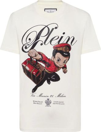 Philipp Plein Homme, Tops, Blanc, Taille: 2XL Round Neck T-Shirt Boy Stones