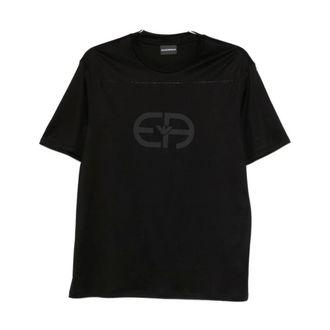 Emporio Armani Logo Print Cotton T-Shirt - Homme - Tops - Noir - Taille: S